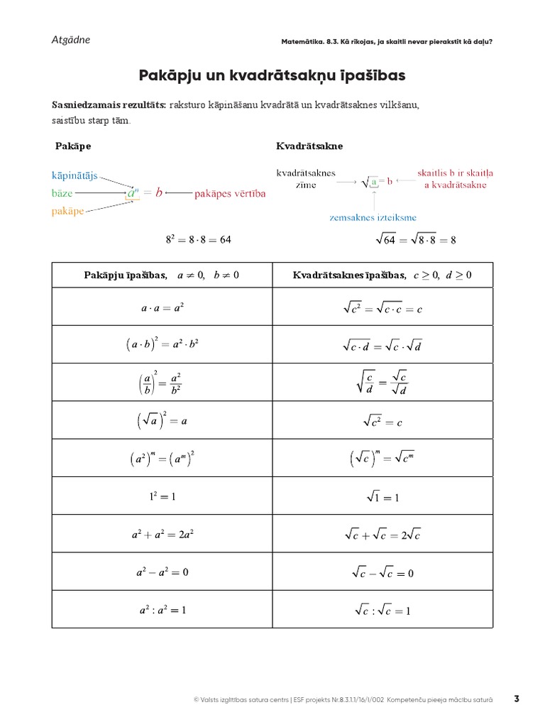 Pakapju Un Kvadratsaknu Ipasibas | PDF
