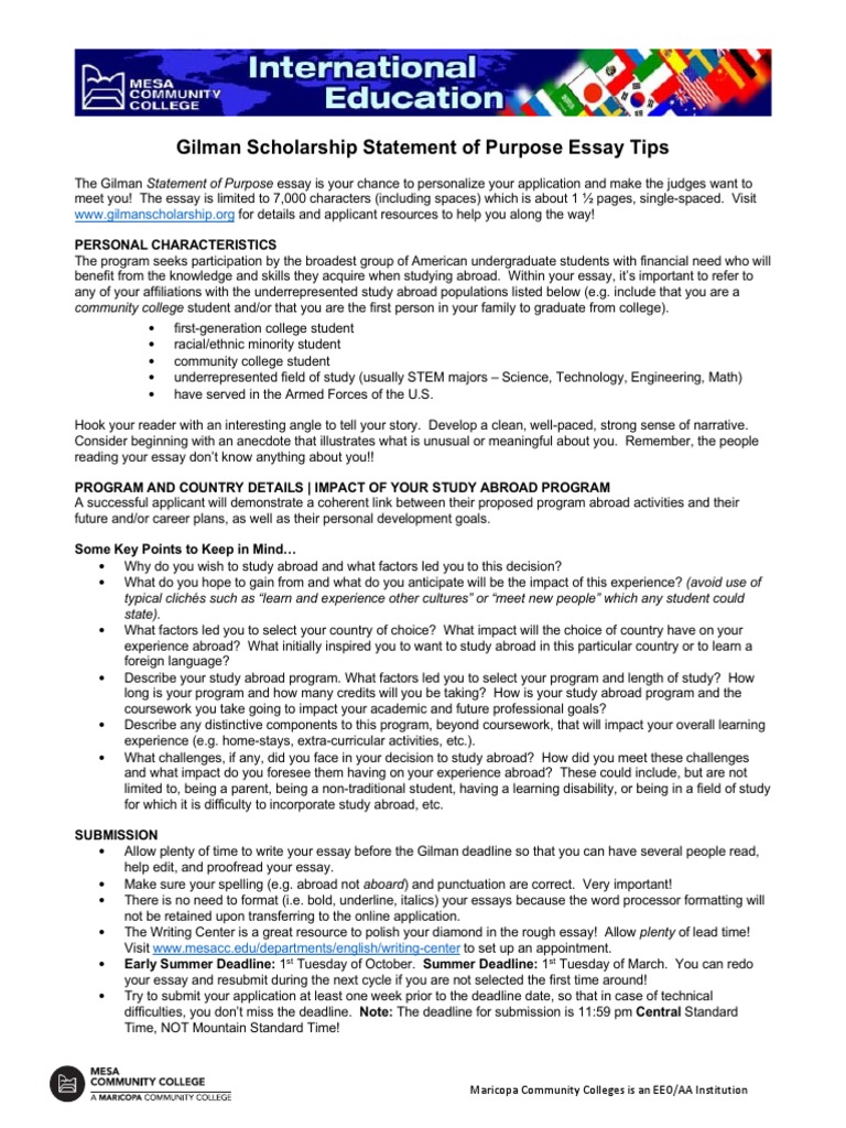 Gilman Scholarship Essay Guidance | PDF | International Student | Essays