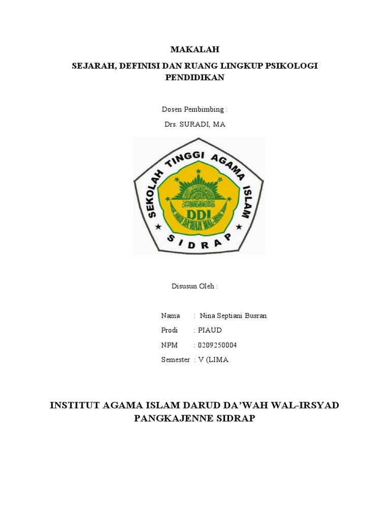 Sejarah, Definisi Dan Ruang Lingkup Psikologi Pendidikan PIAUD V (NINA ...