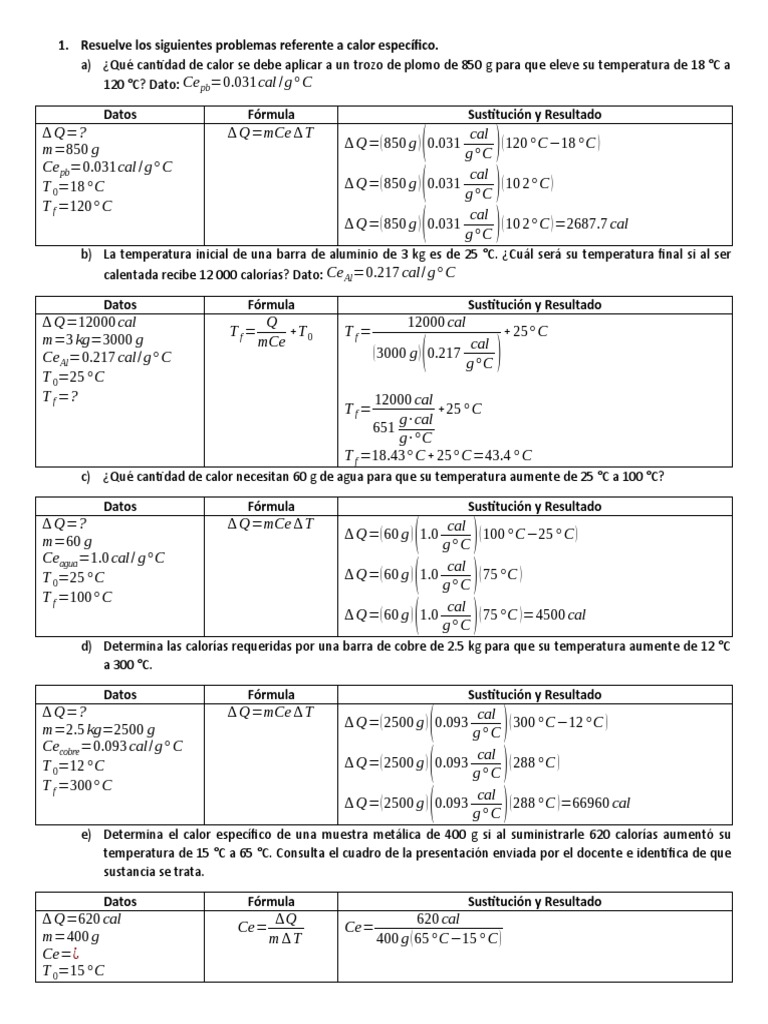 Problemas Referente A Calor Específico | PDF | Calor | Temperatura