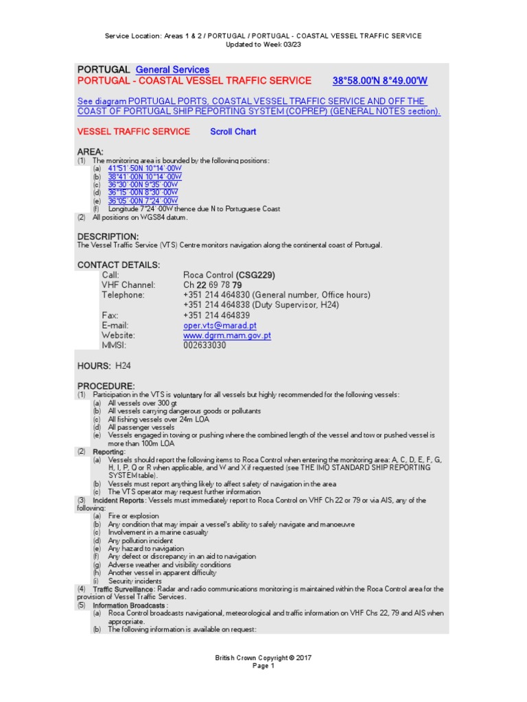 Portugal Coastal VTS | PDF | Water Transport | Shipping