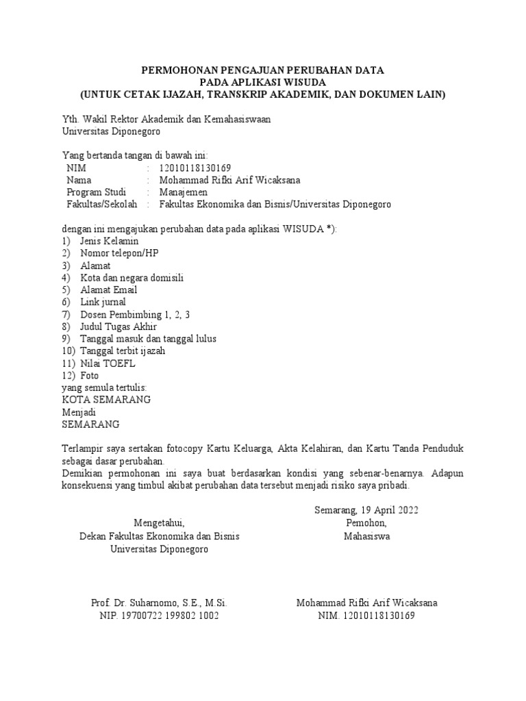 Permohonan Pengajuan Perubahan Data | PDF