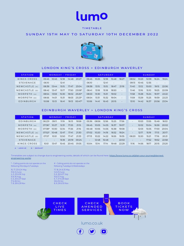 Lumo Timetable May-Dec 22 | PDF