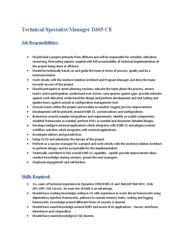 Technical Specialist D365 CE | PDF | Java Script | J Query