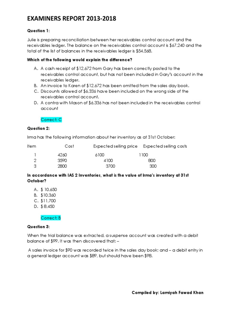 Examiners Report 2013-2018 - Level B | PDF | Debits And Credits | Bookkeeping
