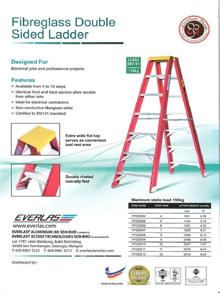 Everlas Fiberglass A Type Ladder | PDF