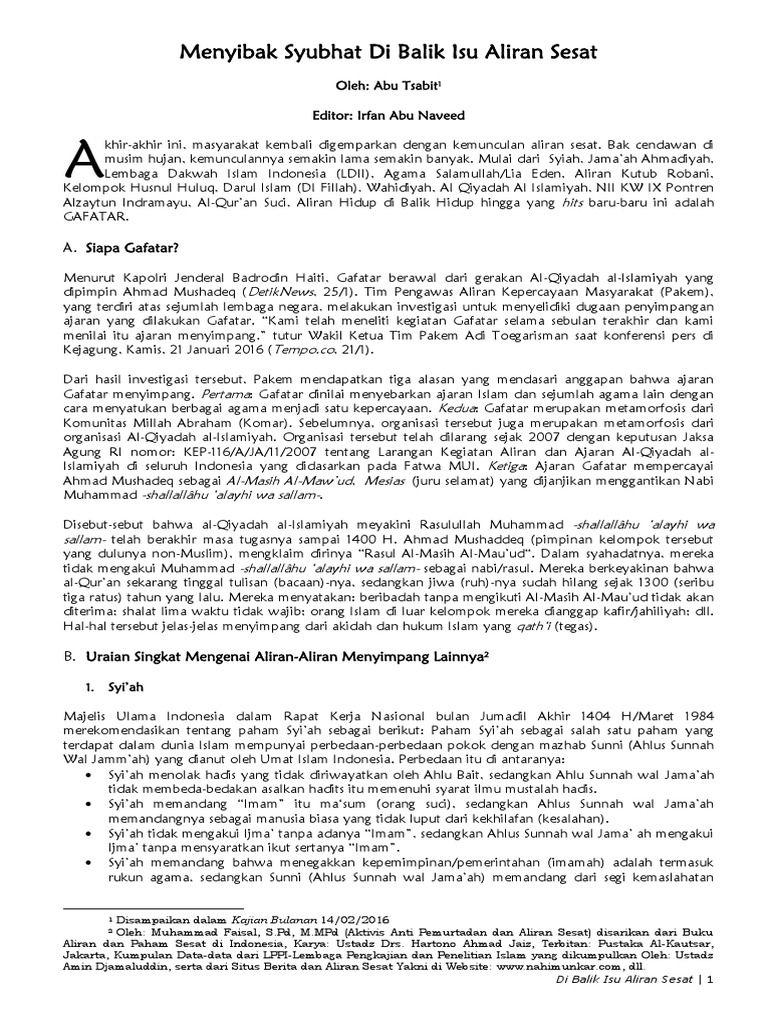 Menyibak Syubhat Di Balik Isu Aliran Sesat-Edited | PDF