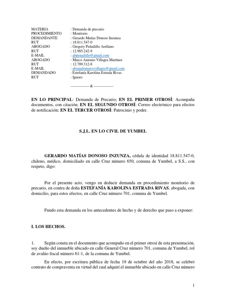 Demanda de Precario: Donoso vs. Estrada | PDF | Ley común | Justicia