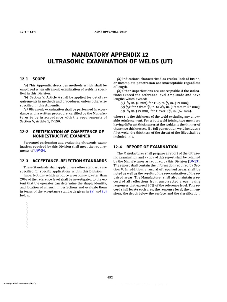 Asme Viii, Div.1, App.12 - Ut | PDF