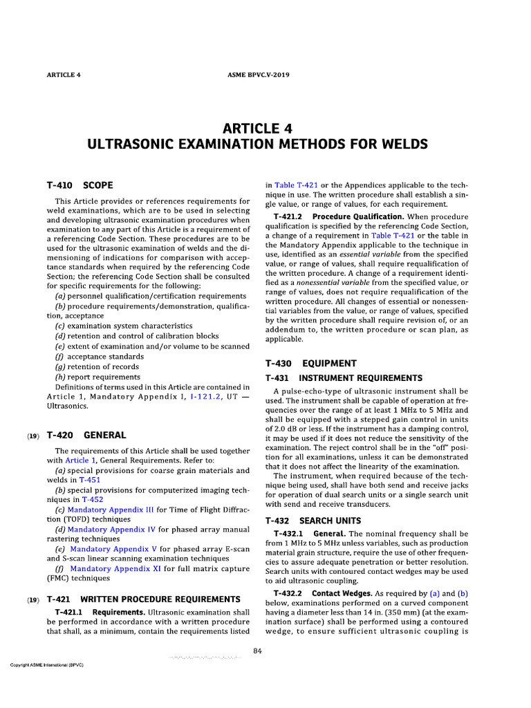 Asme V, Article 4 - Ut | PDF
