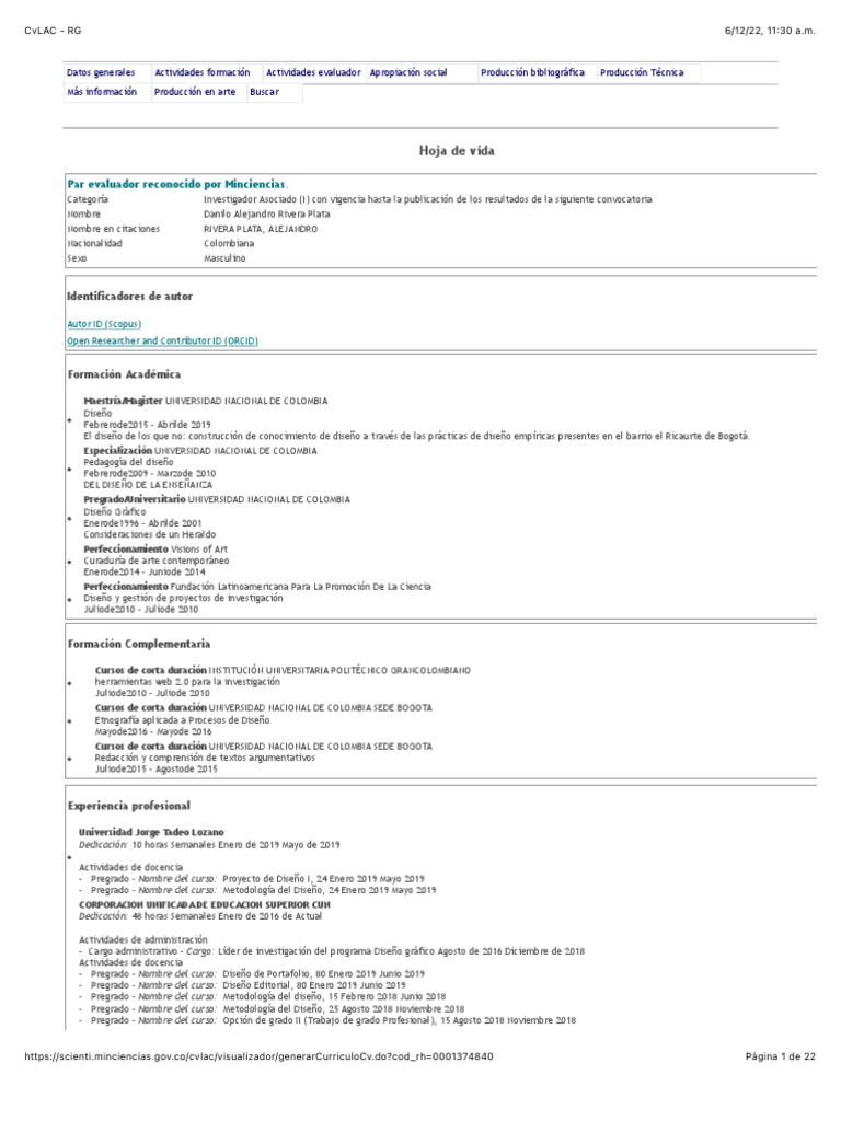 CvLAC - RG-ALEJANDRO RIVERA-PLATA | PDF | Colombia | Diseño