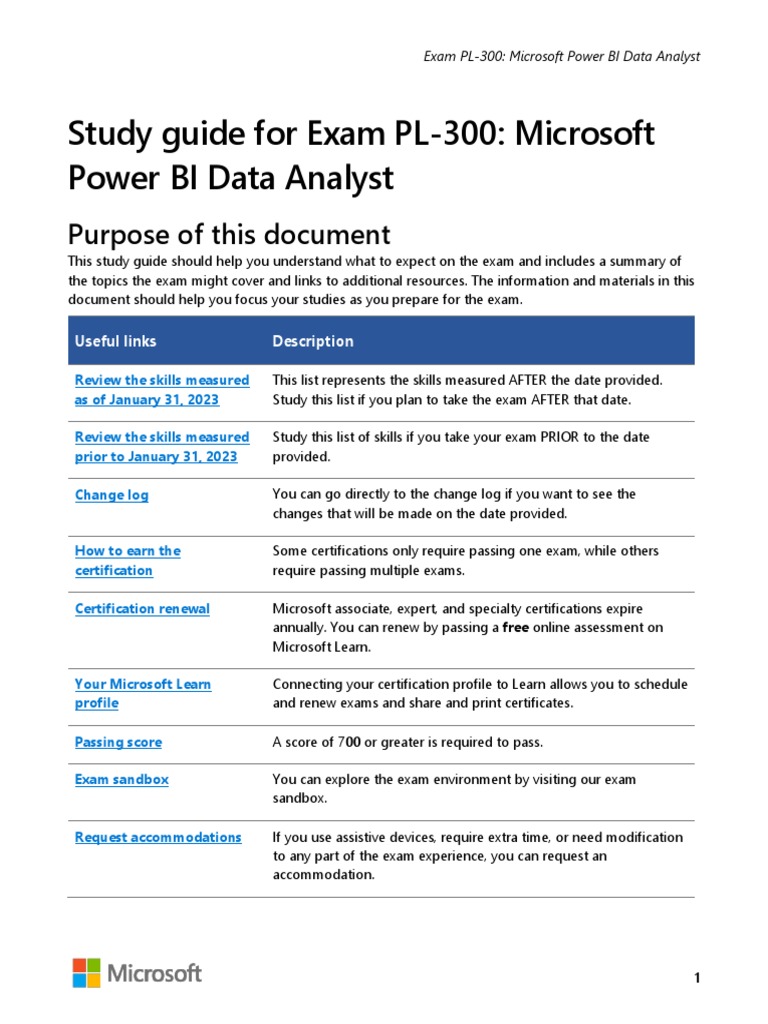 Exam PL 300 Microsoft Power Bi Data Analyst Skills Measured | Download Free PDF | Data Analysis ...