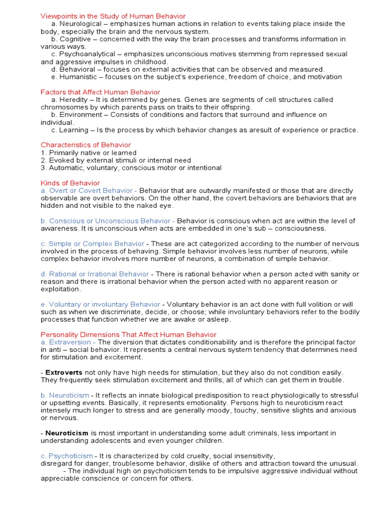 Viewpoints in The Study of Human Behavior | PDF