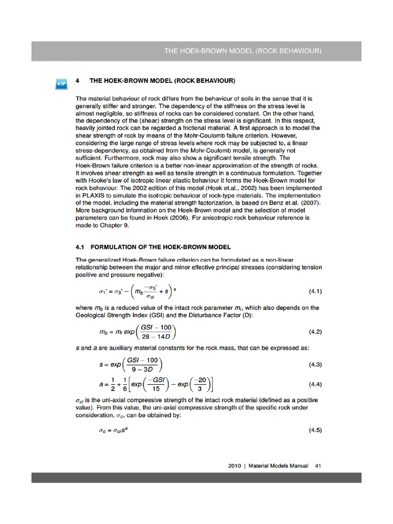 Hoek-Brown Model From Plaxis Manual | PDF