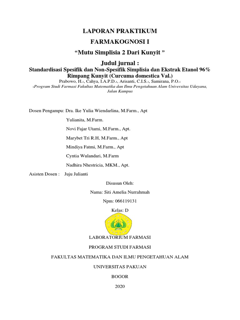 Standardisasi Simplisia Kunyit | PDF