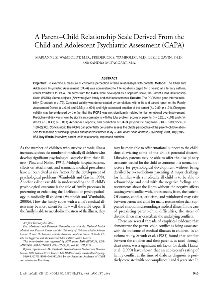 CAPA_Parent child relationship scale | PDF | Mental Disorder | Diagnostic And Statistical Manual ...