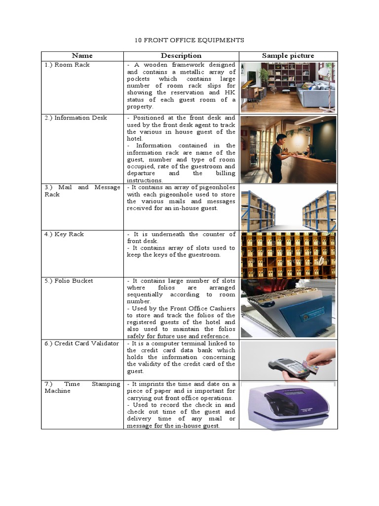 Front Office Equipment Guide | PDF | Credit Card | Mail