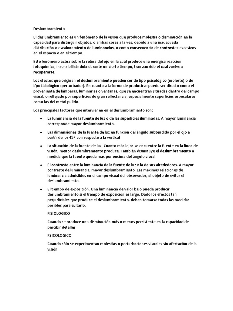 Tipos y efectos del deslumbramiento visual | PDF | Percepción visual ...
