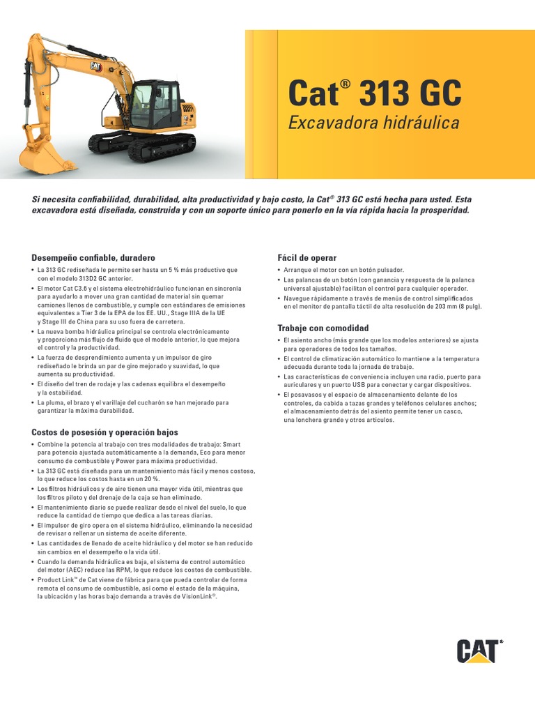 Cat 313 GC Excavadora Ficha Tecnica | PDF