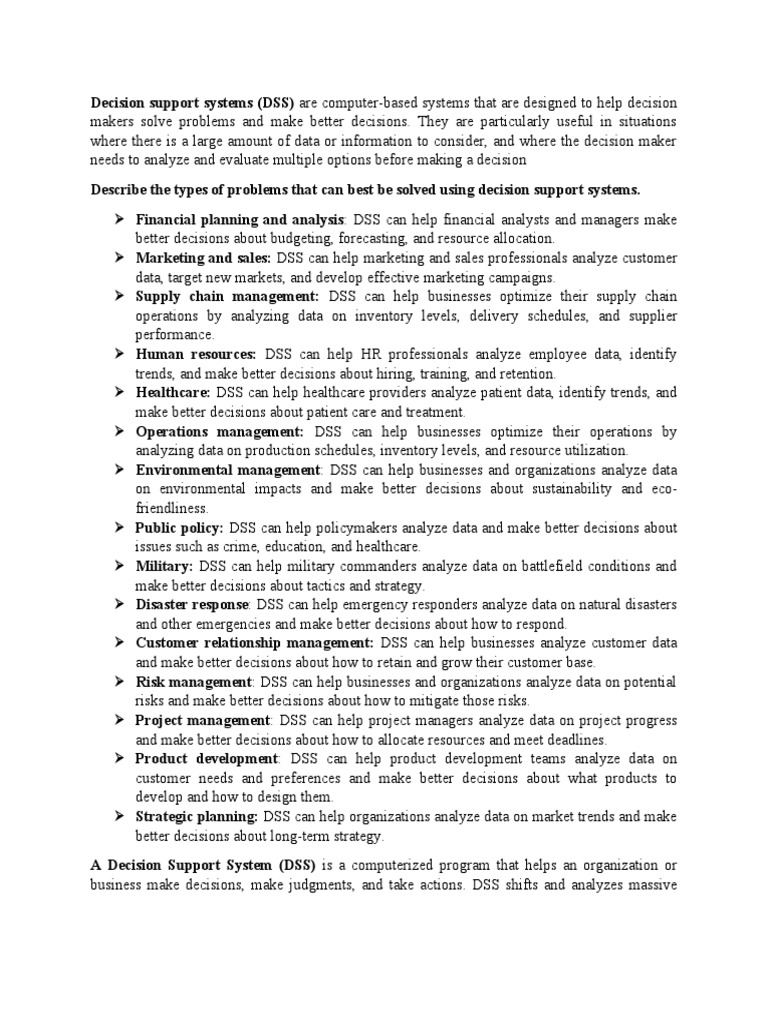DSS Summary | PDF | Decision Support System | Databases