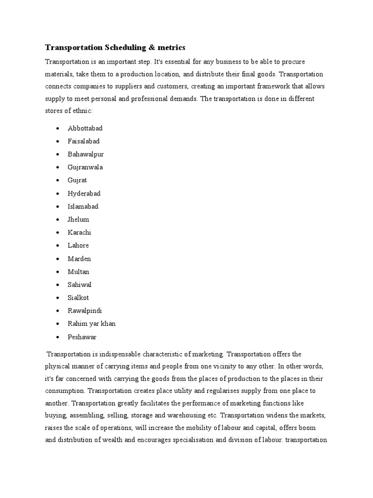 Transportation Scheduling | PDF | Transport | Warehouse