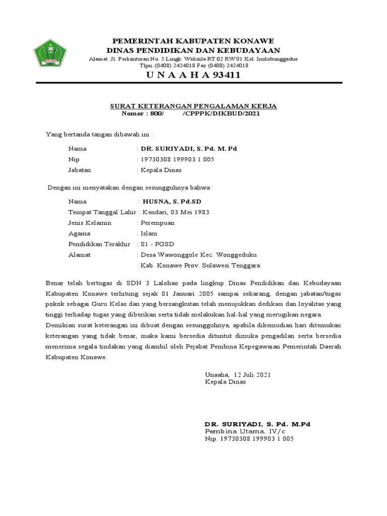 Surat Pengalaman Kerja | PDF