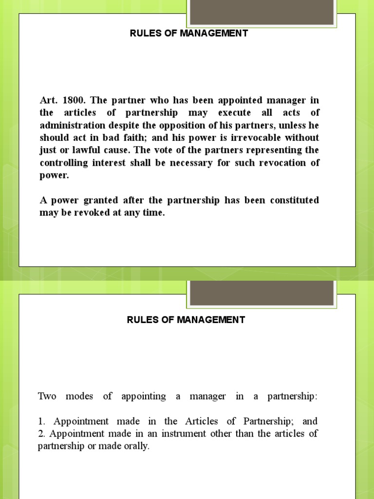 Law On Partnership Rules of Management | PDF | Constitutional Law ...