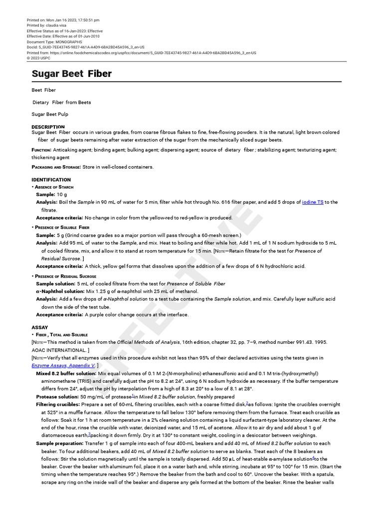 USP-FCC Sugar Beet Fiber | PDF | Sugar | Diet & Nutrition