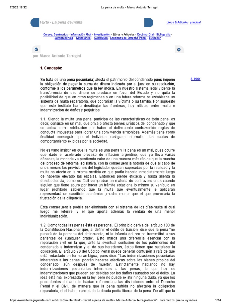 La Pena de Multa - Marco Antonio Terragni | Descargar gratis PDF | Castigos | Derecho penal