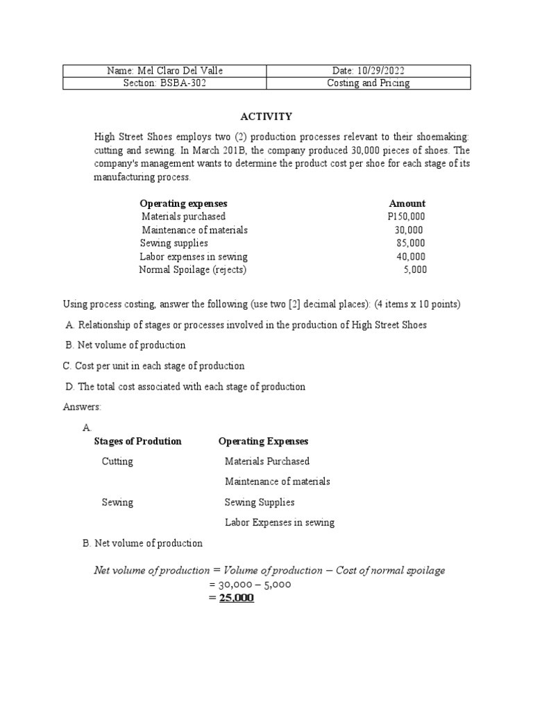 High Street Shoes Cost Analysis | PDF | Cost | Economies