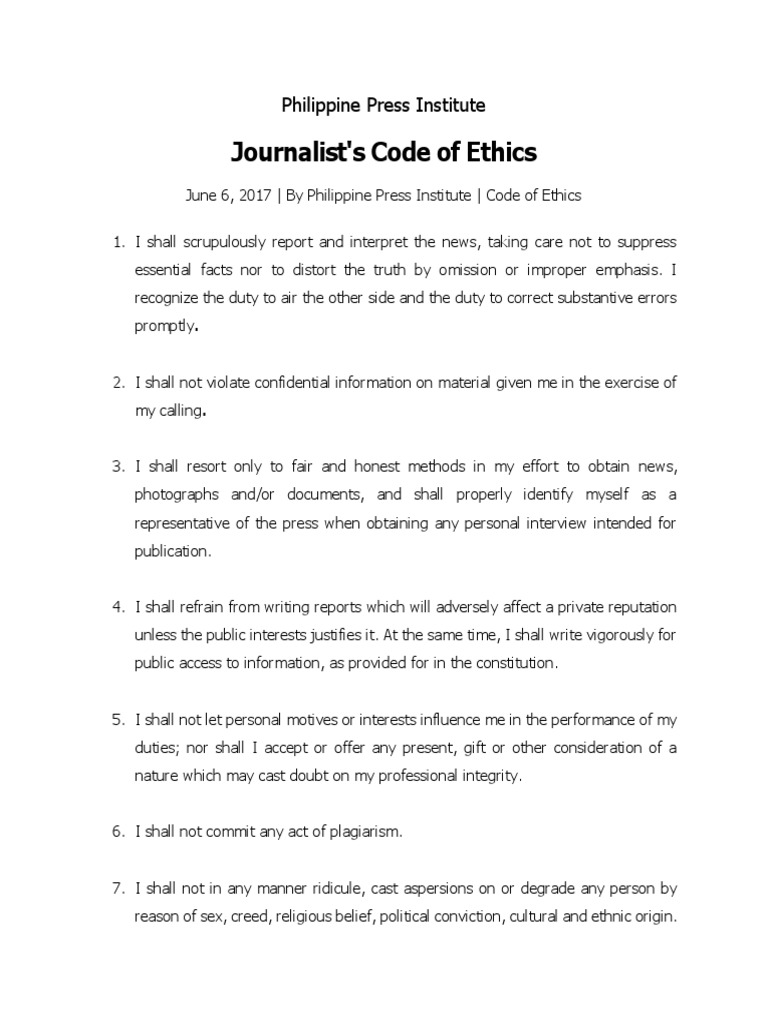 PPI Journalist Code of Ethics | PDF