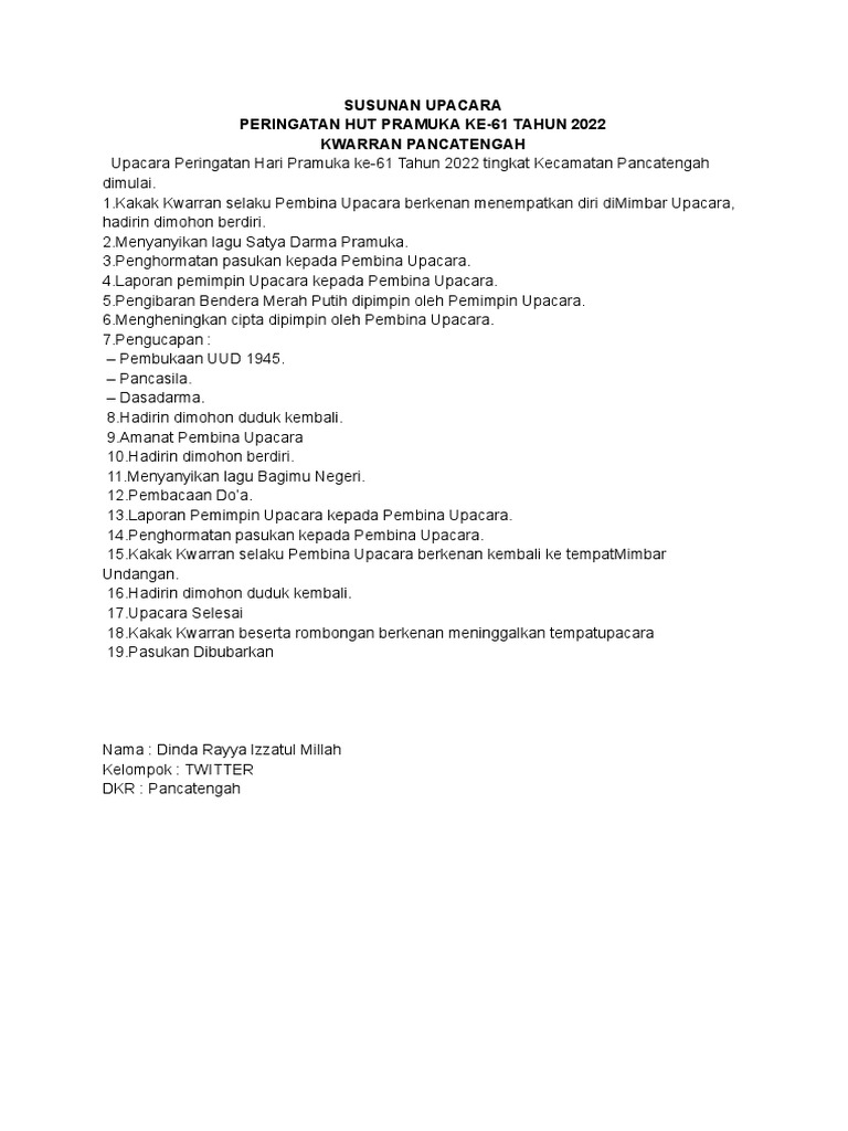 Susunan Upacara HUT Pramuka ke-61 | PDF