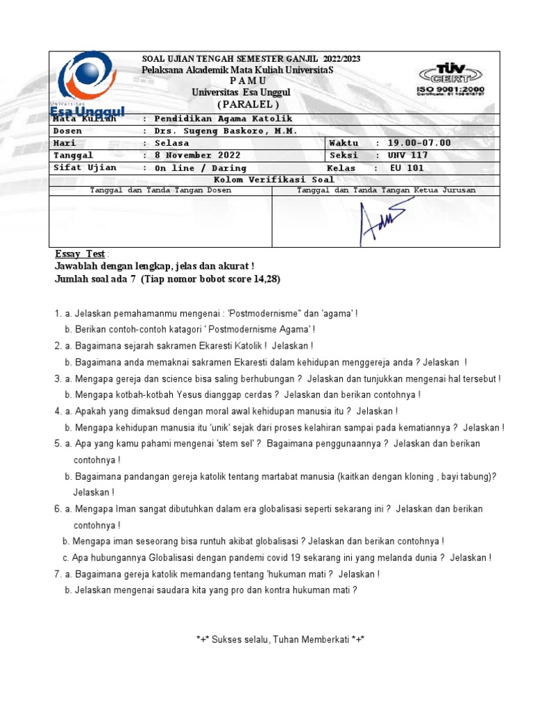 Soal PARALEL EU 101 GENAP 2122 | PDF
