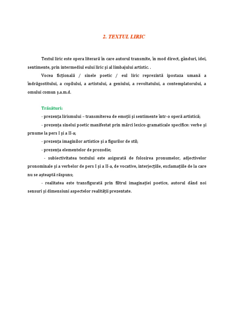 Textul Liric Si Textul Descriptiv | PDF