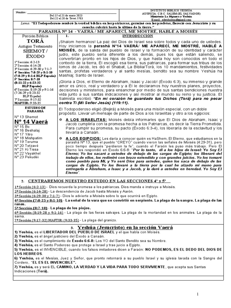 Parasha #14 VAERA 5783 | PDF | Libro del éxodo | Moisés