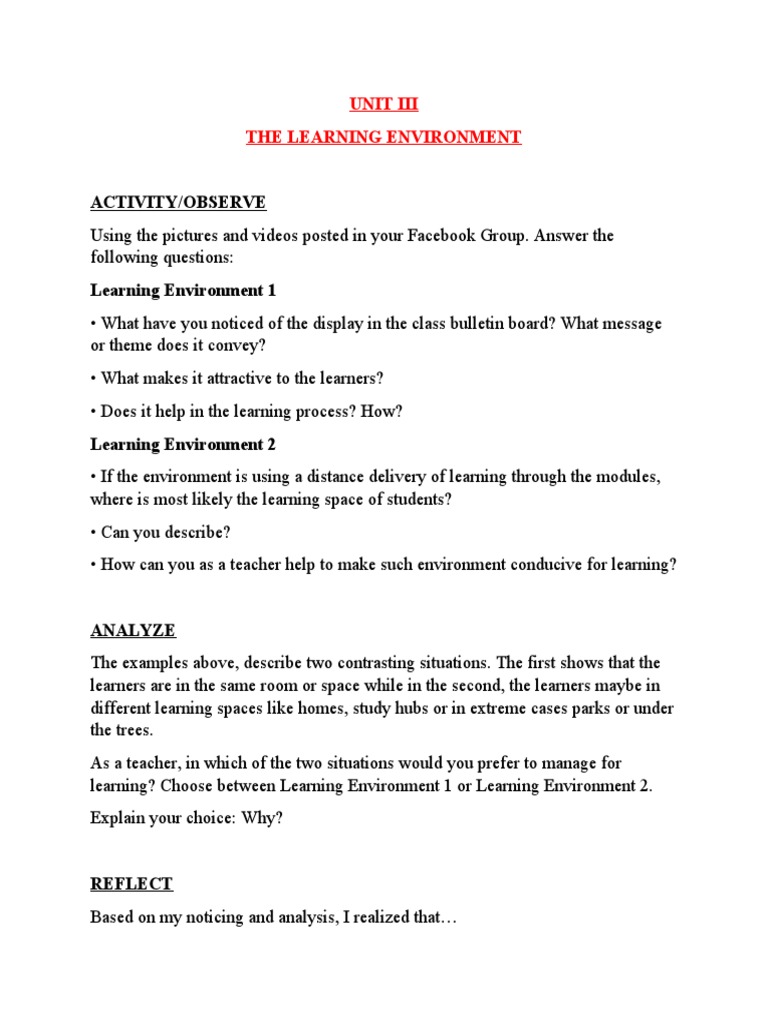 UNIT III of FS 2 | PDF | Learning | Teaching Method