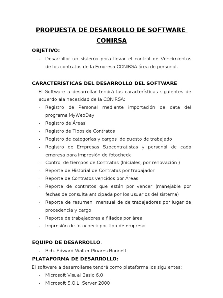 Propuesta de Software | PDF | Ingeniería de software | Microsoft