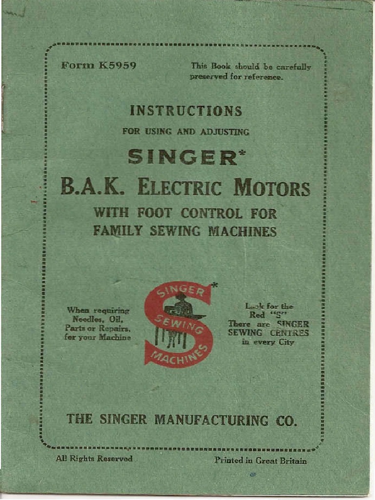Singer B.a.K. Electric Motors | PDF