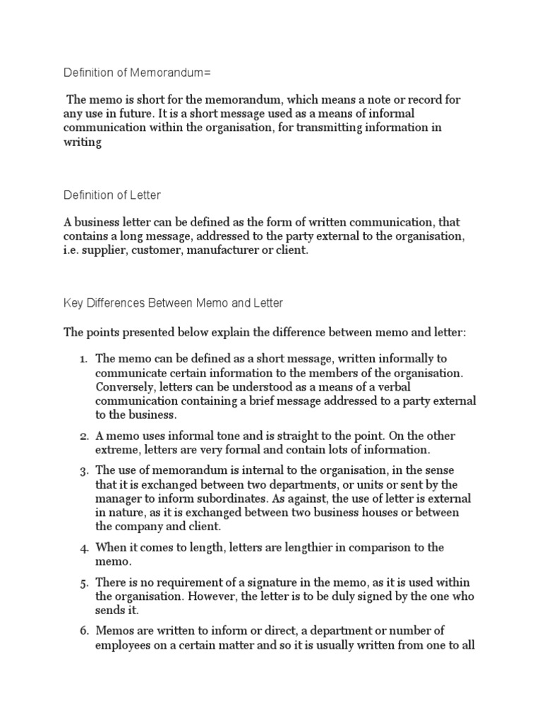 Memo vs. Business Letter Explained | PDF | Memorandum | Linguistics