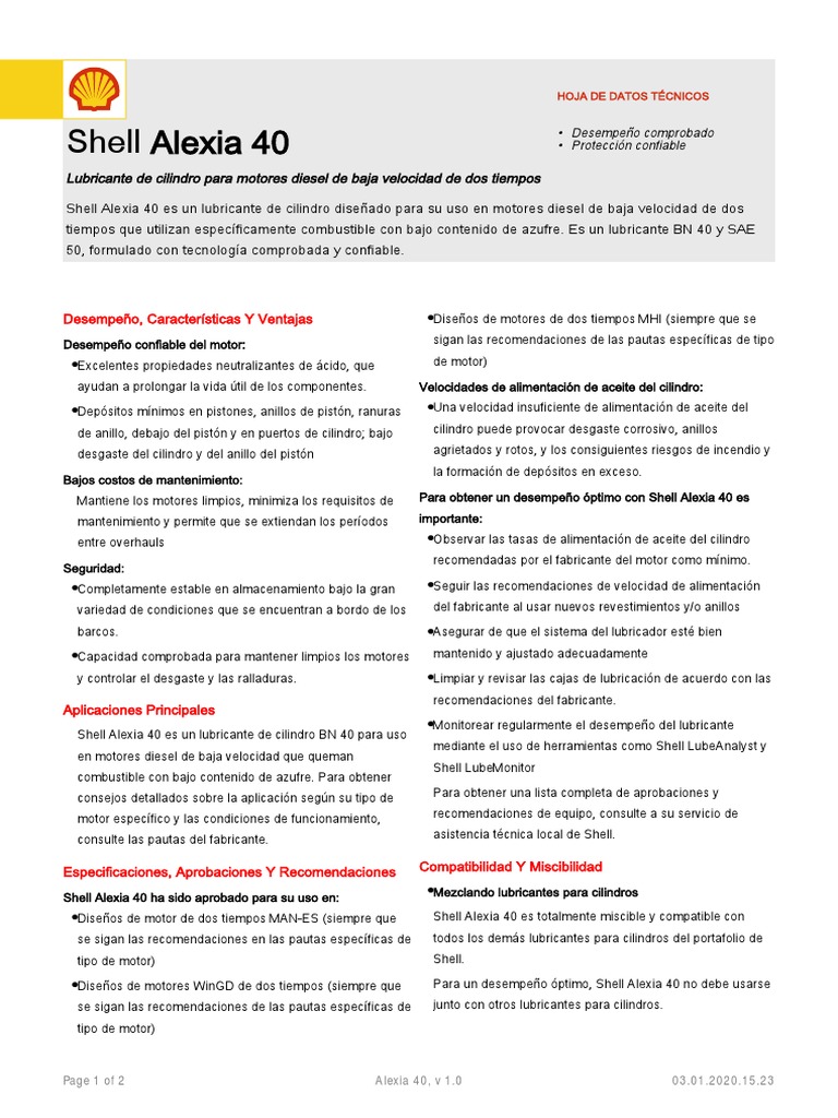 Lubricante Shell Alexia 40 para Motores | PDF