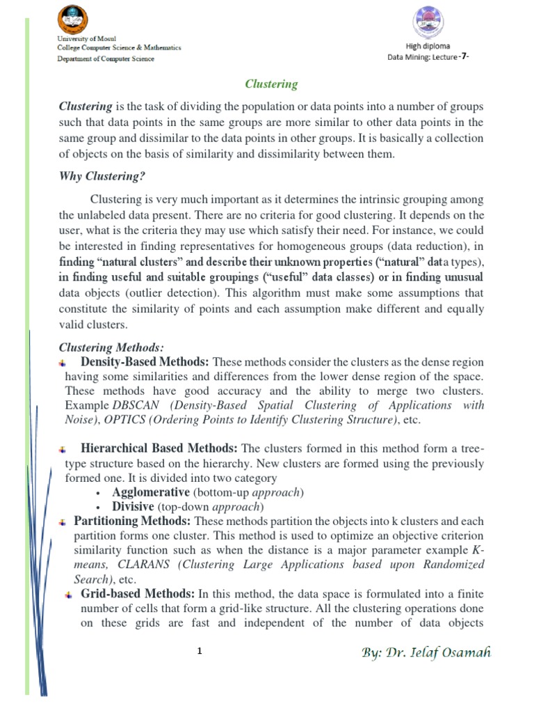 Clustering L7 | Download Free PDF | Cluster Analysis | Applied Mathematics