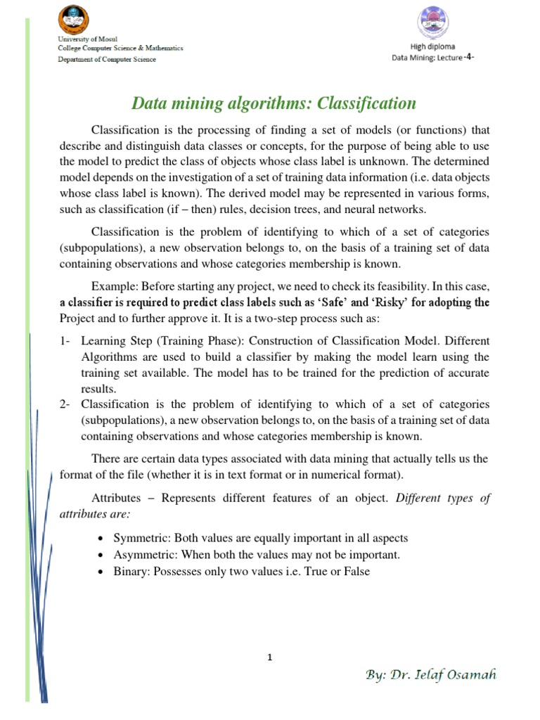 Data Mining Algorithms Classification L4 | PDF | Statistical ... Data Mining Algorithms Classification L4 | PDF | Statistical ...