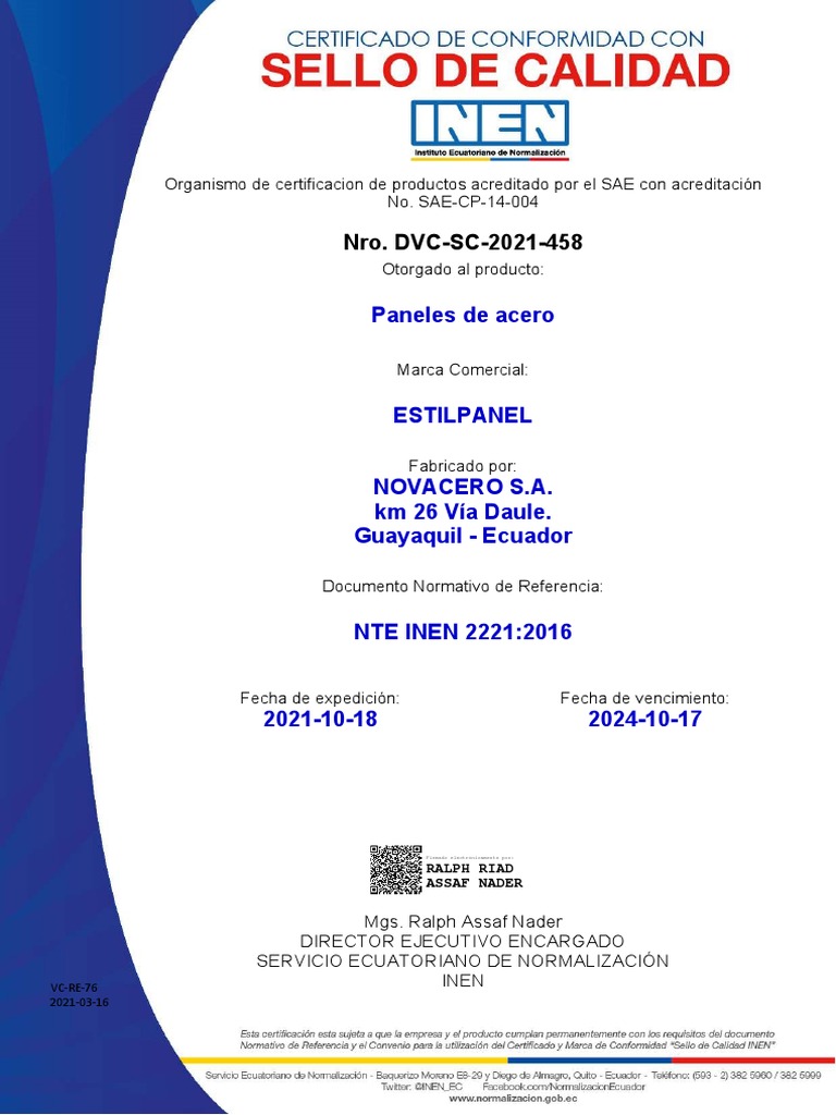 DVC SC - 2021 458 - Novacero - S.A. Signed | PDF | Tecnología