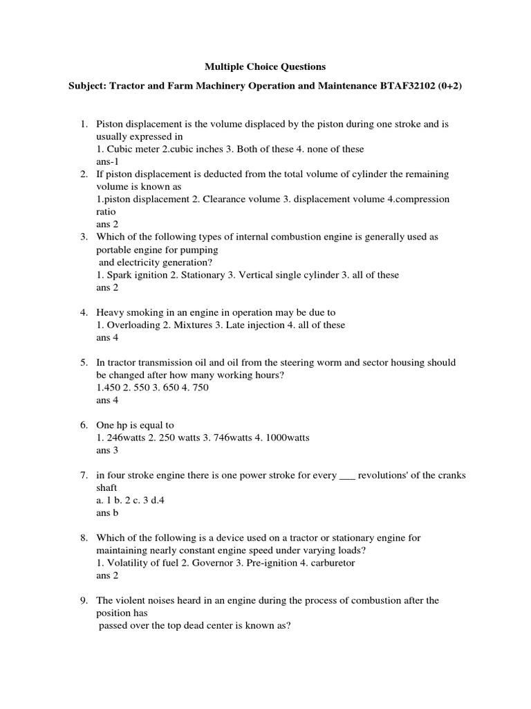 Multiple Choice Questions | PDF | Plough | Engines