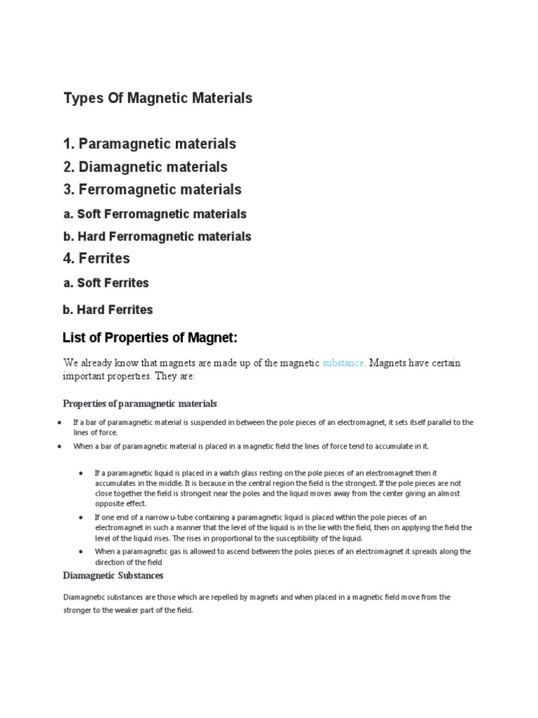 Types Of Magnetic Materials PDF