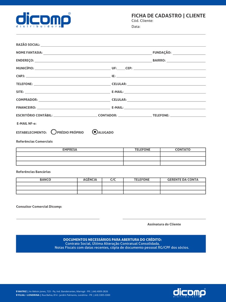 Ficha de Cadastro de Cliente | PDF