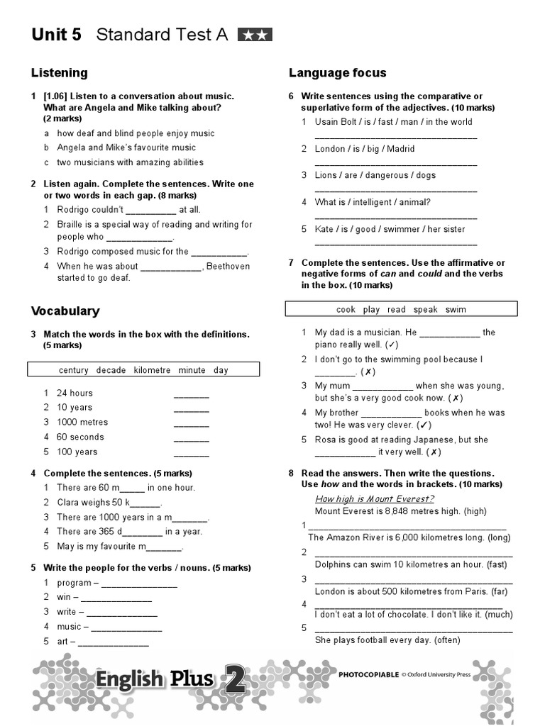Unit 5 Standard Test A | PDF | Grammar | Languages