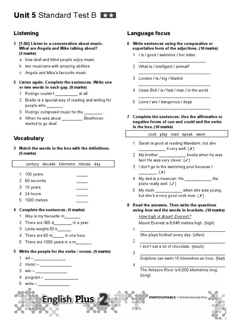 Unit 5 Standard Test B Pdf Linguistics Human Communication