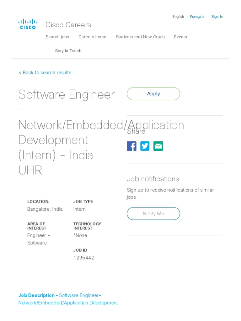Software Engineer Internship Opportunity in Network/Embedded/Application Development at Cisco in ...