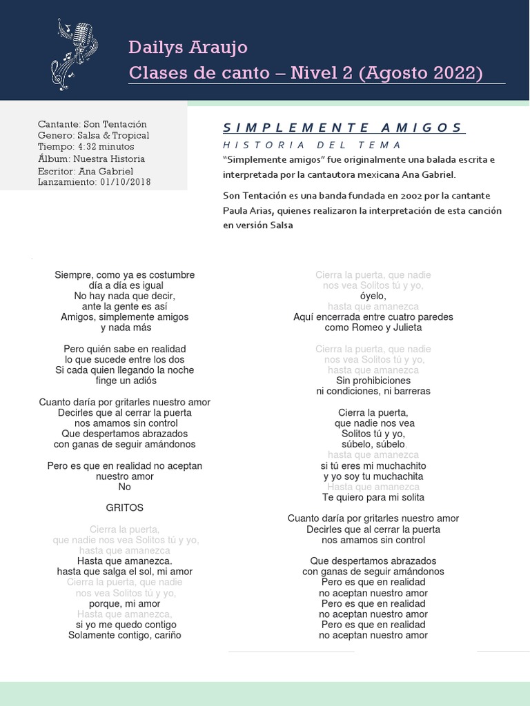 Canción - Simplemente Amigos | Descargar gratis PDF | Amor | Música grabada